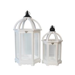 ORIANA ΦΑΝΑΡΙ 35x30x63cm ΞΥΛΟ ΛΕΥΚΟ ΓΥΑΛΙ