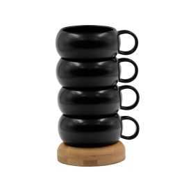 CURVE ΚΟΥΠΑ SET 4ΤΜΧ 12x10x19cm ΠΟΡΣΕΛΑΝΗ ΜΑΥΡΟ ΦΥΣΙΚΟ BAMBOO